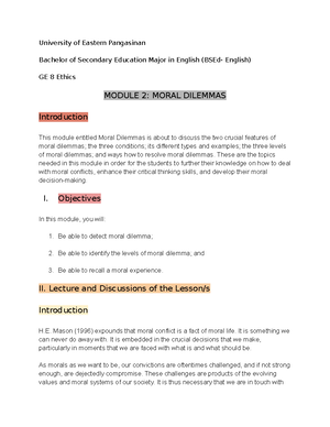 GE 8 Ethics Module 6 Feelings AND Moral Decision Making - University of ...