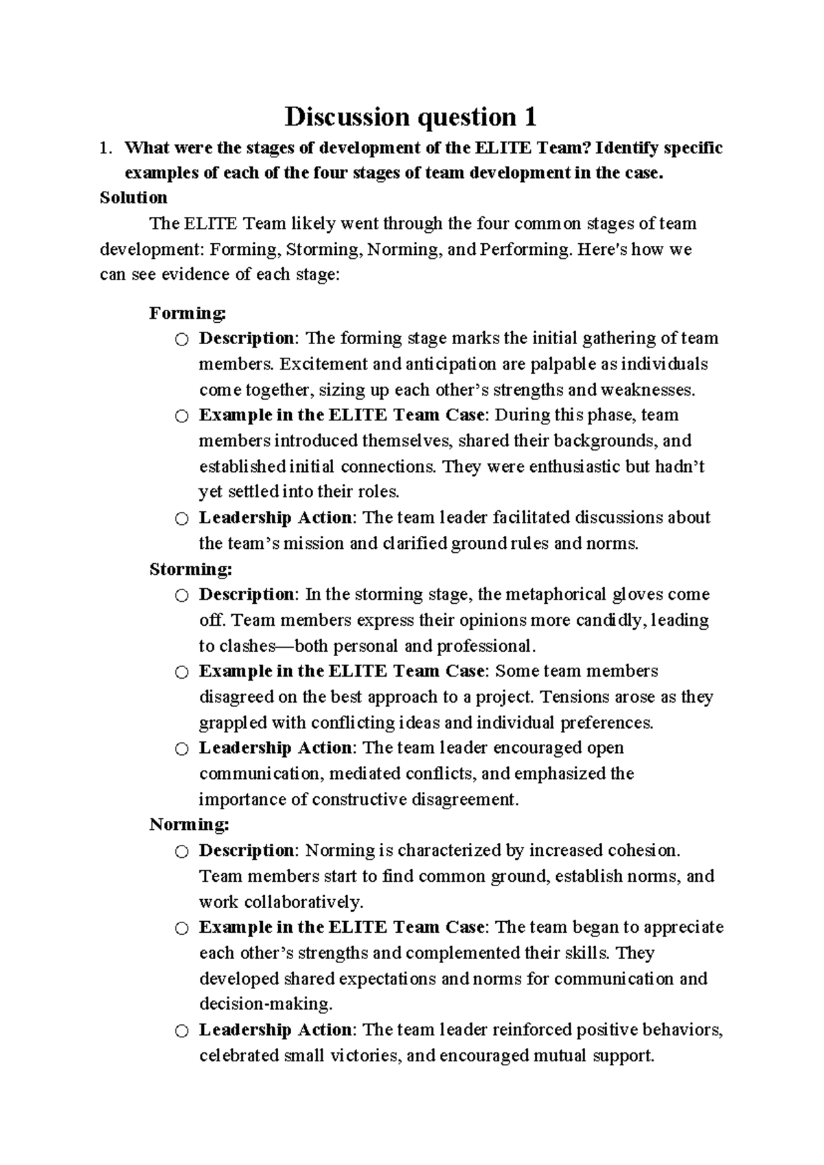 Assignment 1 - Team 1 - Môn Quản trị nhóm - Discussion question 1 1. What were the stages of ...