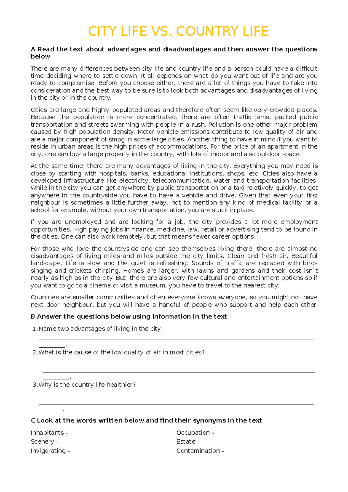 City Reading - jhkhk - C Look at the words written below and find their ...