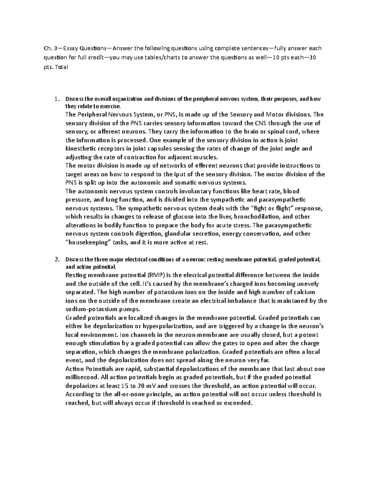 Ch3 essays - Professor Mandy Northcutt. Chapter 3 Essay Questions and ...