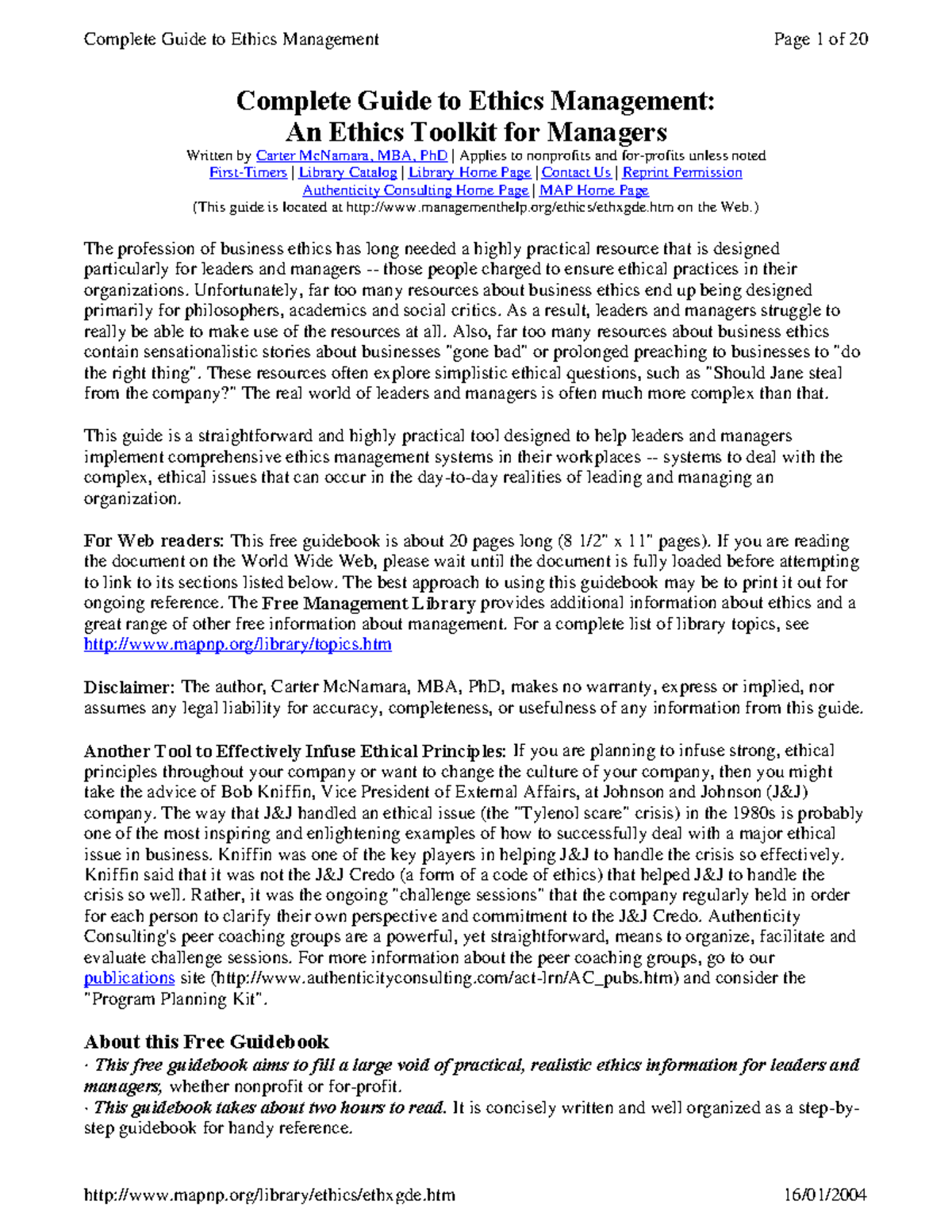 Complete Guide to Ethics Mgt - Complete Guide to Ethics Management: An ...