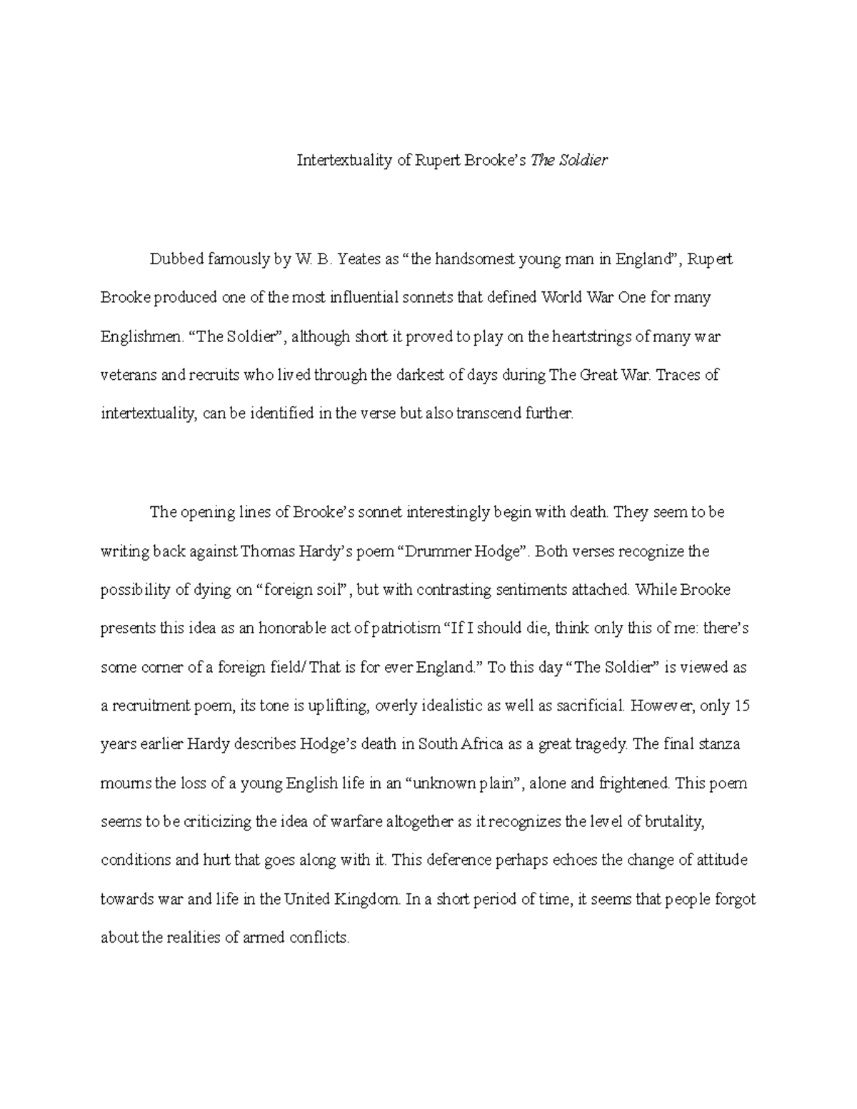 The Soldier by R. Brooke - Analysis of intertextuality ...
