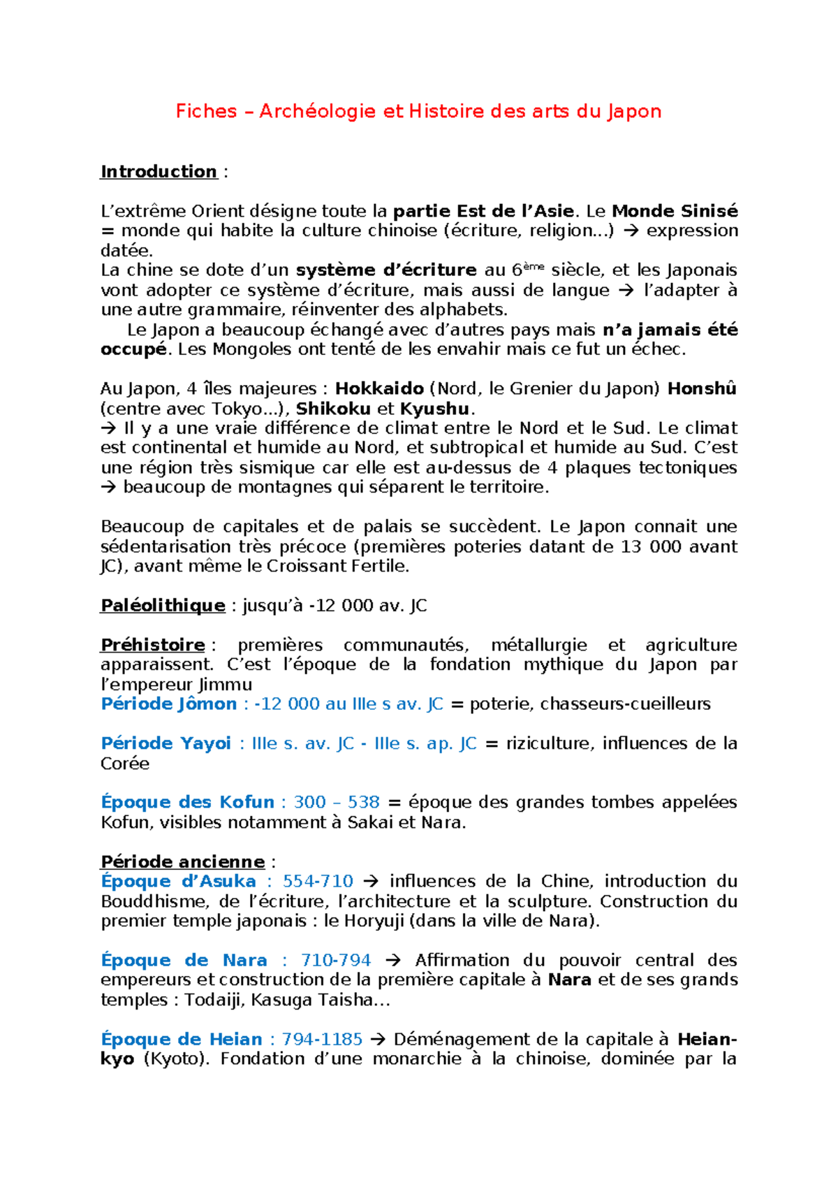 Fiches japon - résumé - Fiches – Archéologie et Histoire des arts du ...
