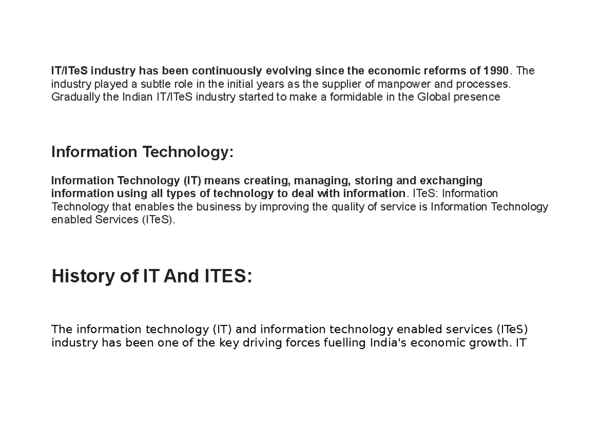 Shyma (it and ites) - Description about IT and ITES - IT/ITeS industry ...