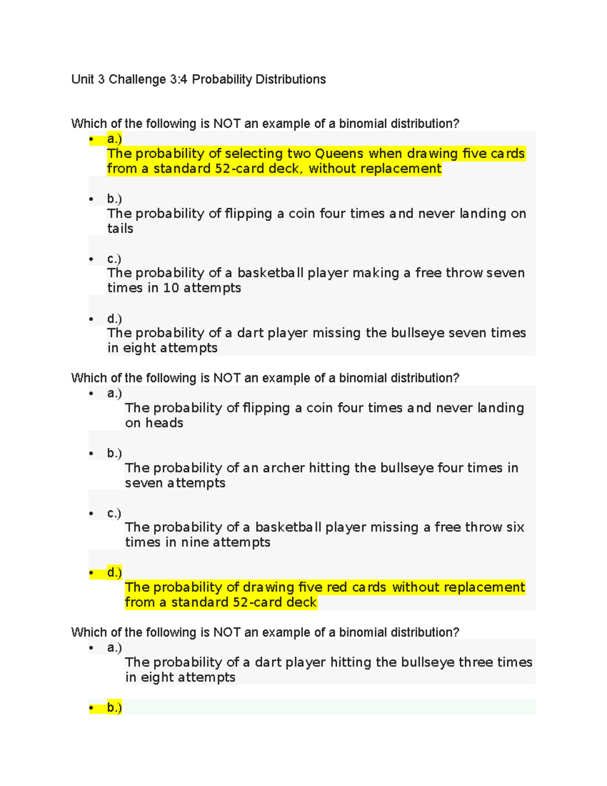 Challenge 3 4 Introduction to Statistics - Unit 3 Challenge 3:4 Probability Distributions Which ...
