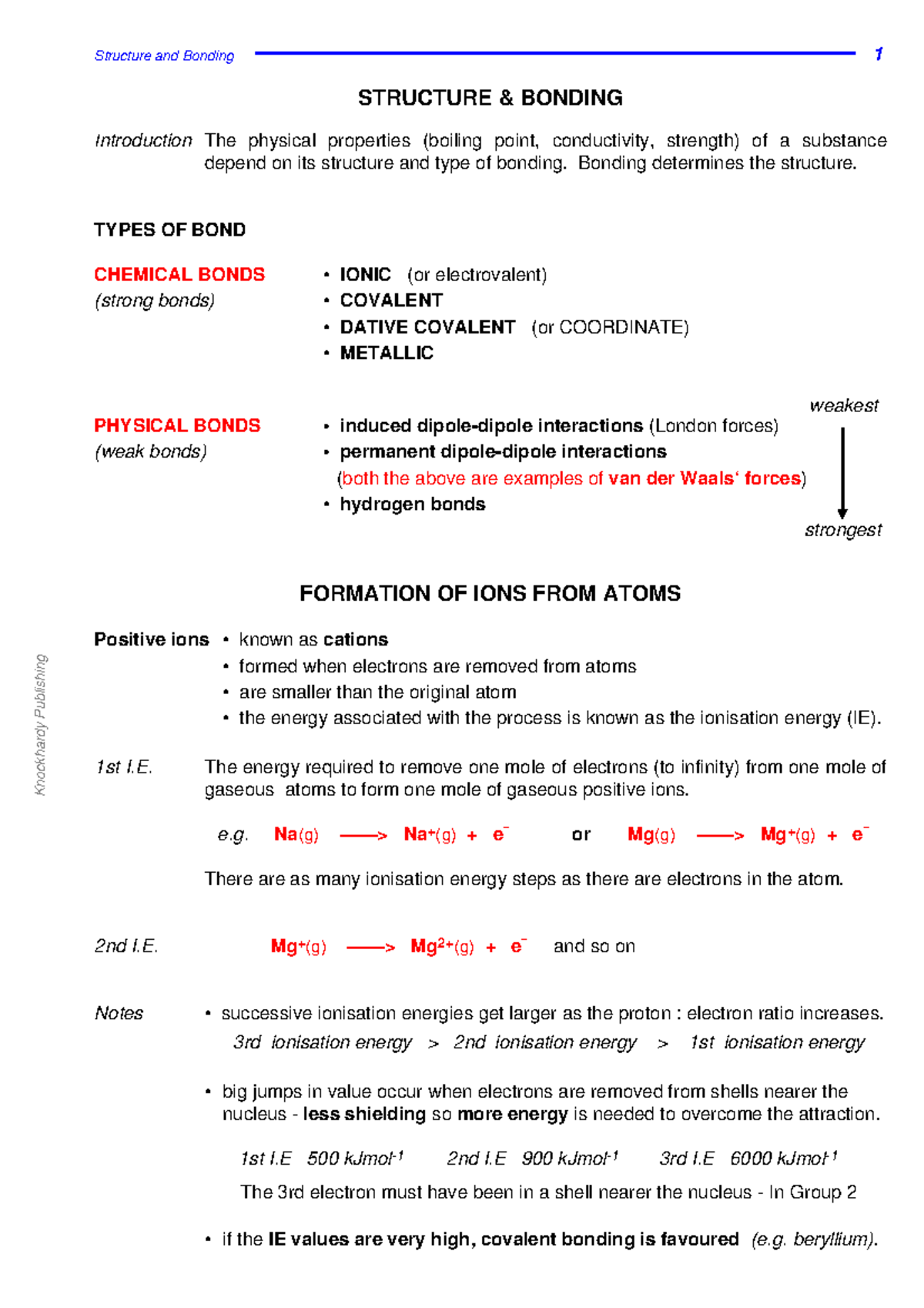 Atomic Structure - Ionic, Covalent and Metallic Bonding, Lattices ...