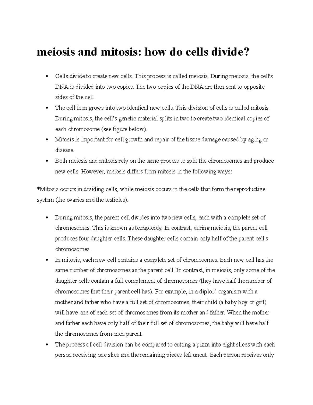 Meiosis and mitosis - notes - meiosis and mitosis: how do cells divide ...