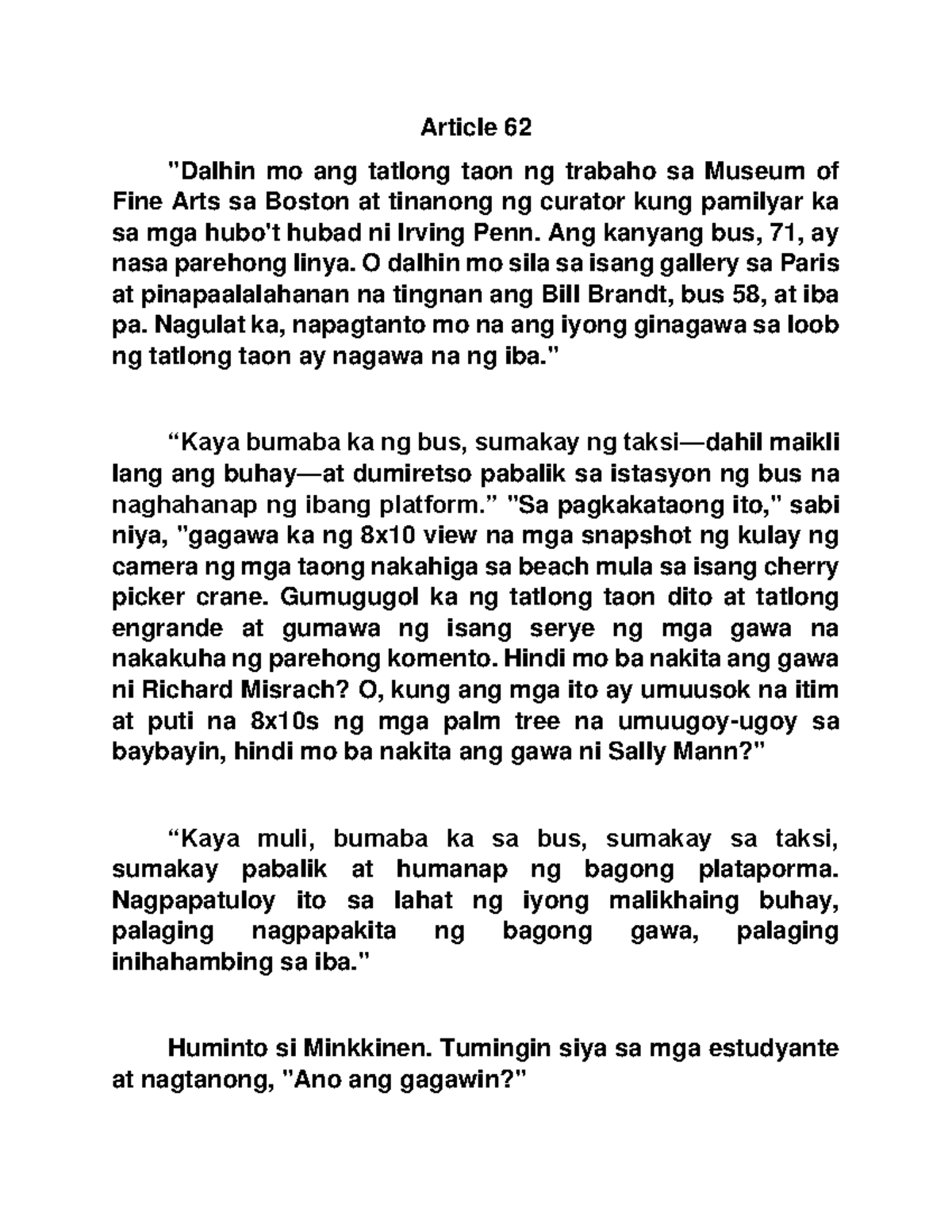 Article 62 - English for the Profession - Article 62 "Dalhin mo ang tatlong taon ng trabaho sa ...