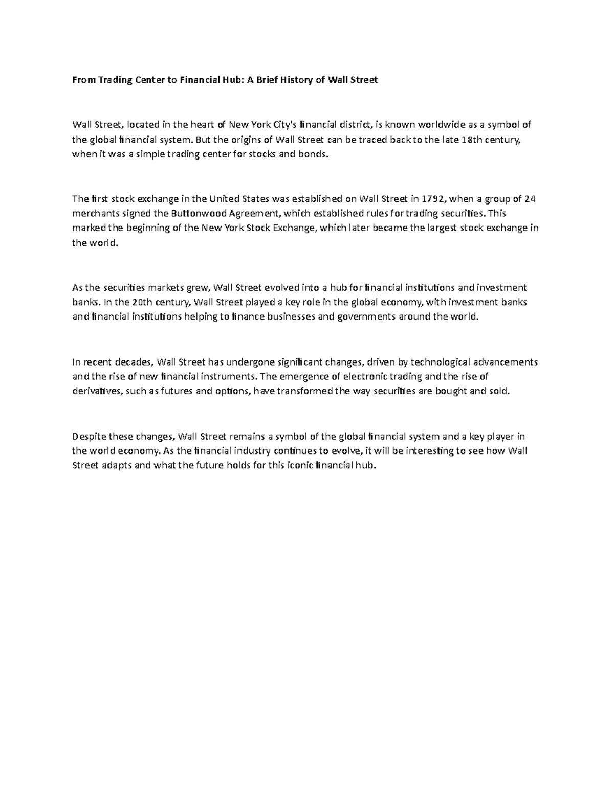 From Trading Center to Financial Hub A Brief History of Wall Street ...