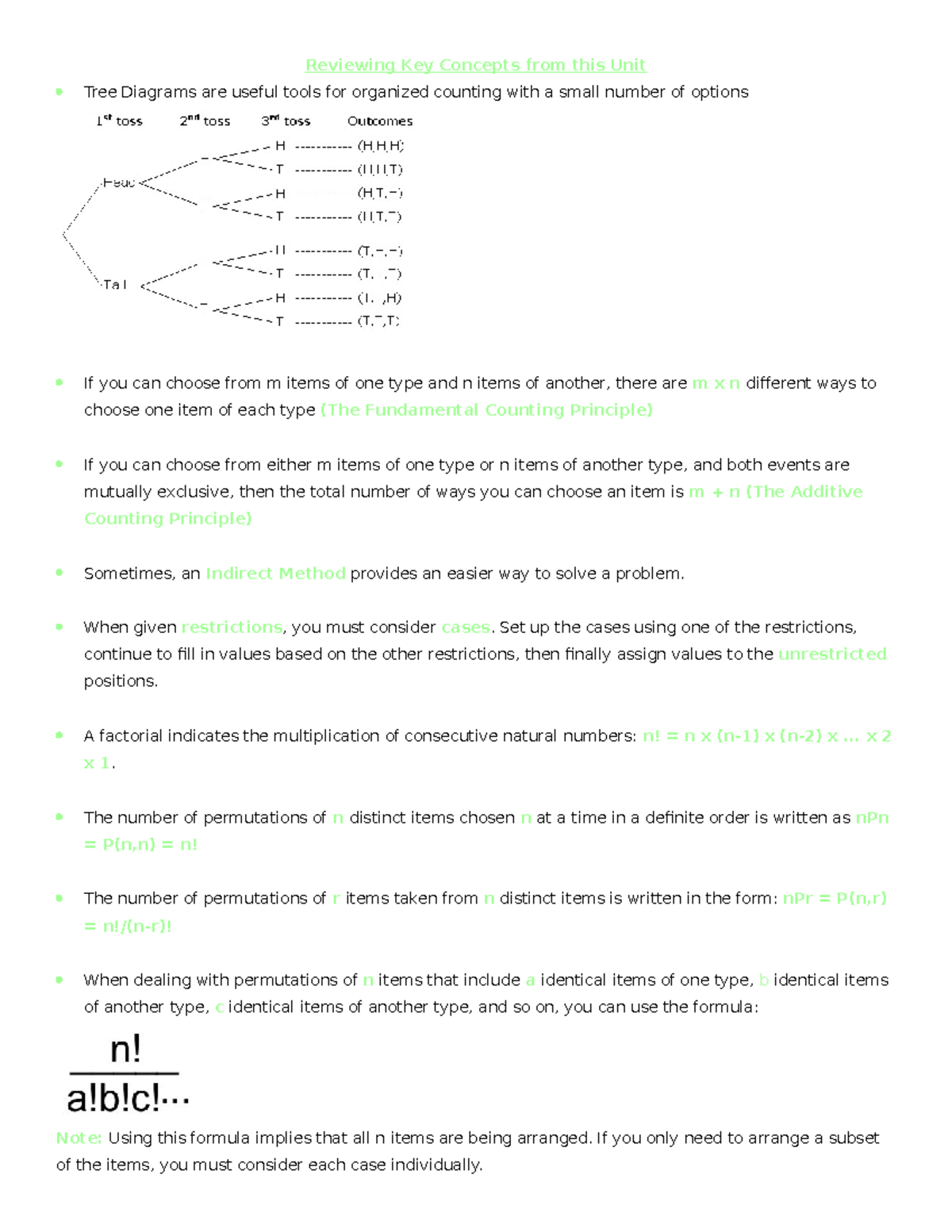 Reviewing Key Concepts from this Unit - When given restrictions, you ...