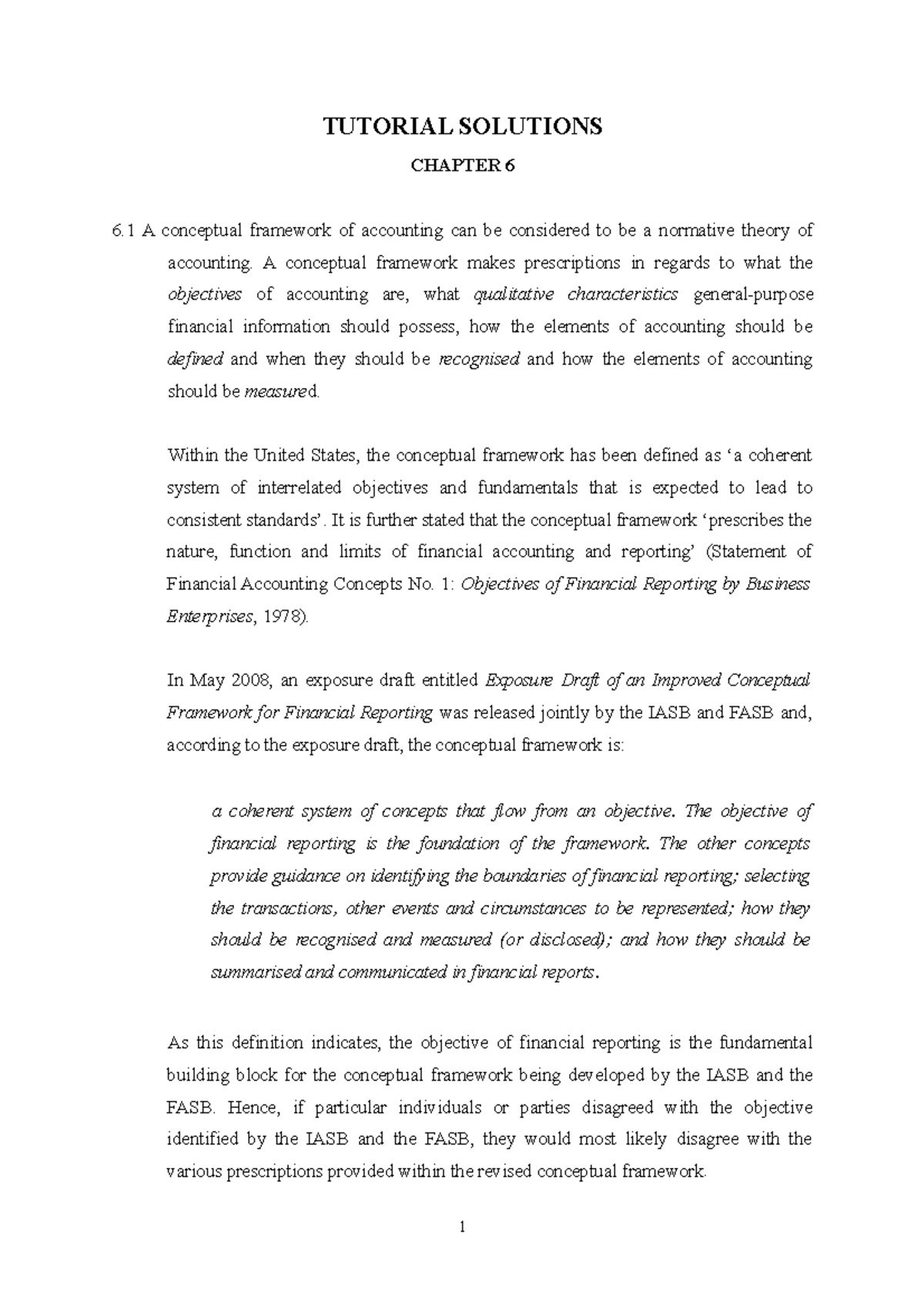 Tutorial solution - Chapter 6 - TUTORIAL SOLUTIONS CHAPTER 6 6 A conceptual framework of ...