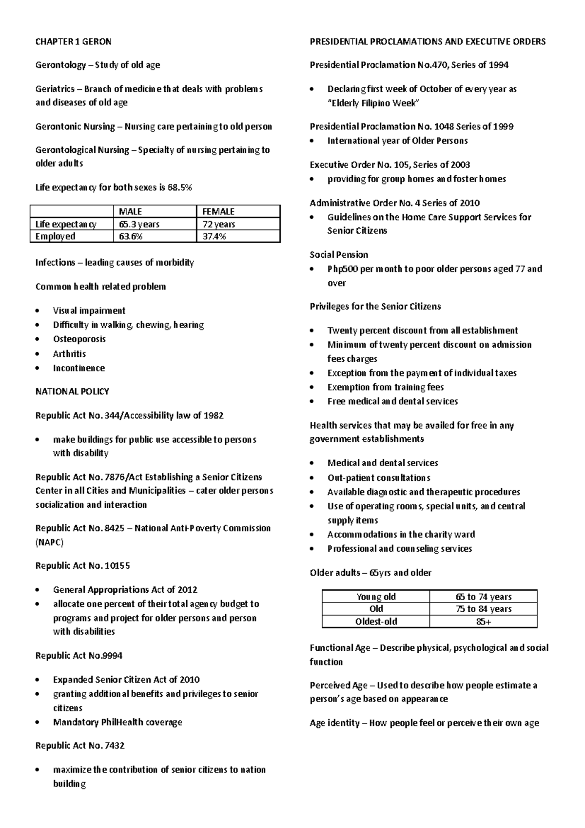 Geron 1 7 notes - CHAPTER 1 GERON Gerontology – Study of old age ...