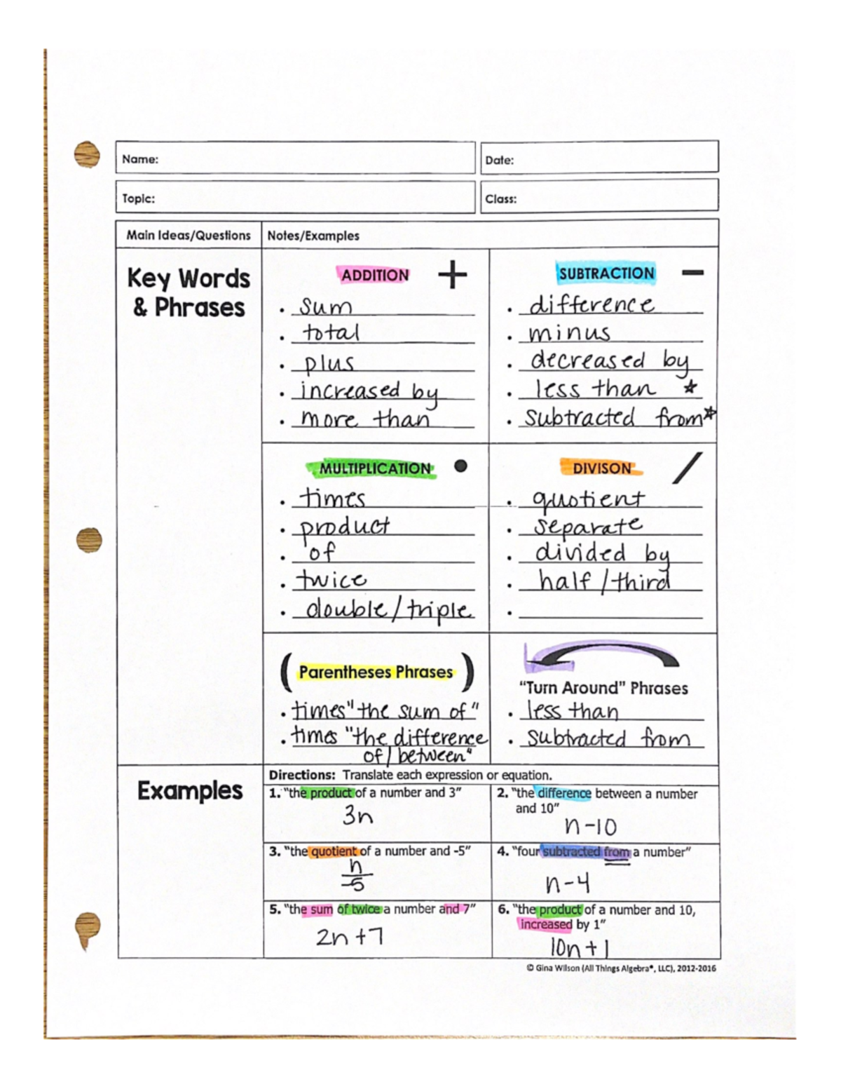 Algebra 1- Translating equations, Expressions, Inequalities - Studocu