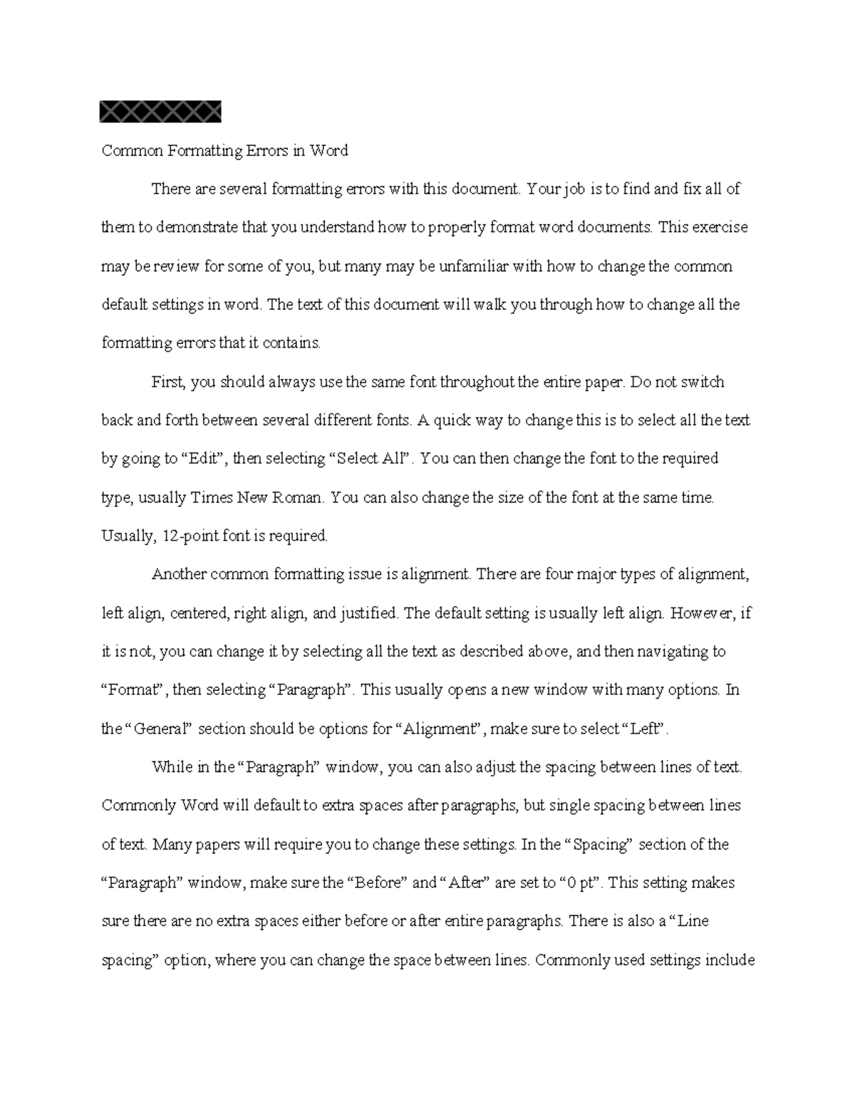 Formatassignment - assignment to properly edit a paper - Common ...