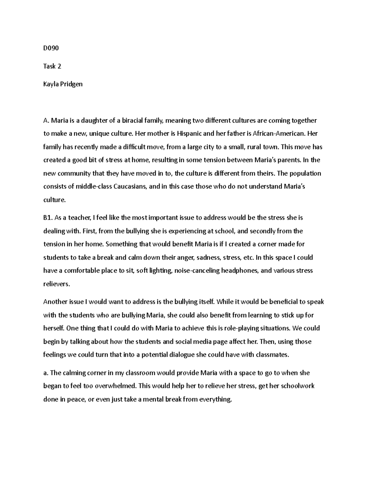 Task 2 - task 2 passed - D Task 2 Kayla Pridgen A. Maria is a daughter ...