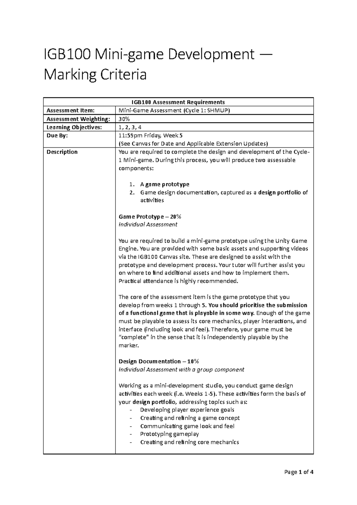 Cycle 1 CRA - CRA For 2024 Sem 1 A - IGB100 Mini-game Development ...