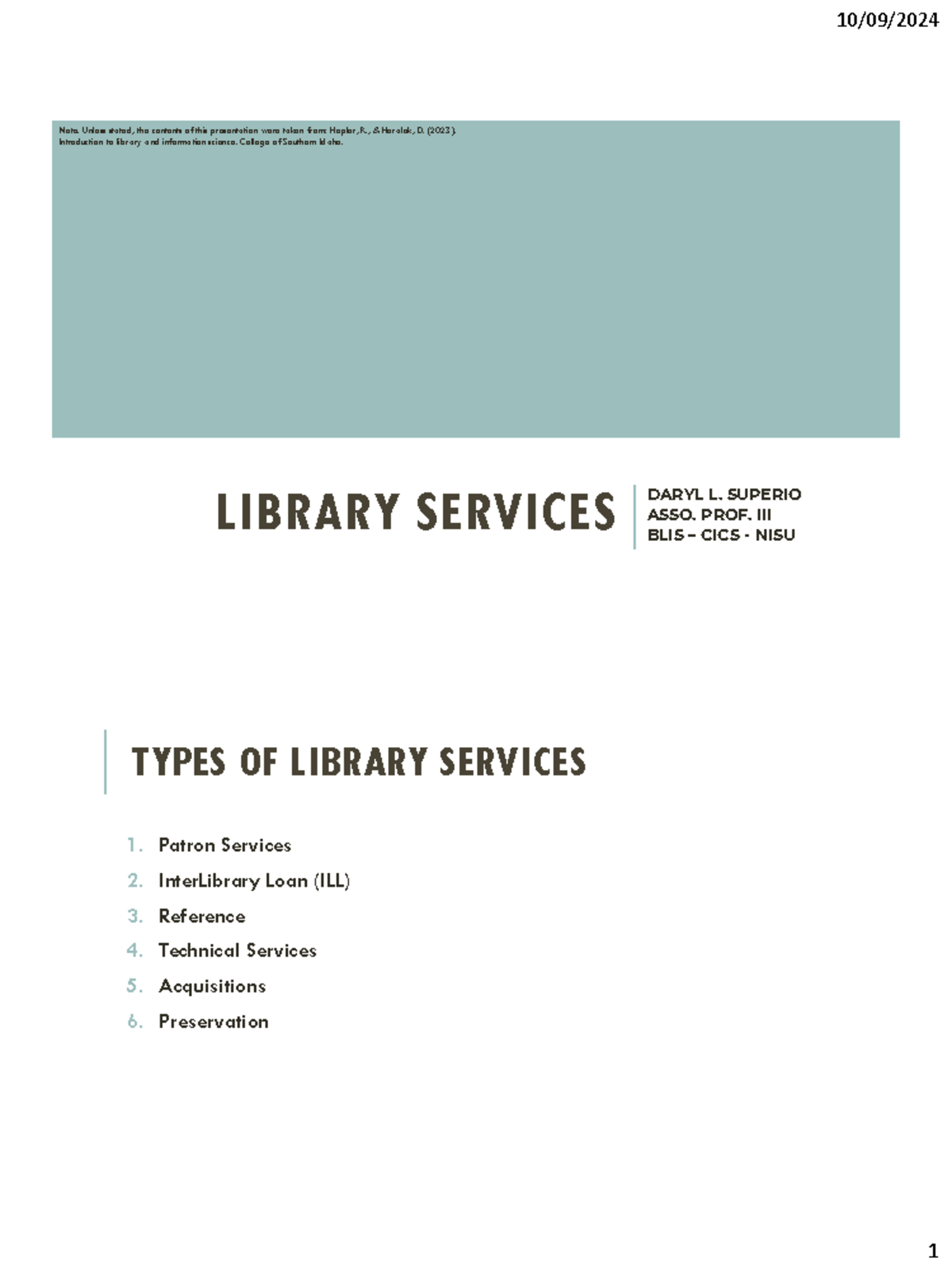 8 - HUMSS - LIBRARY SERVICES DARYL L. SUPERIO ASSO. PROF. III BLIS ...