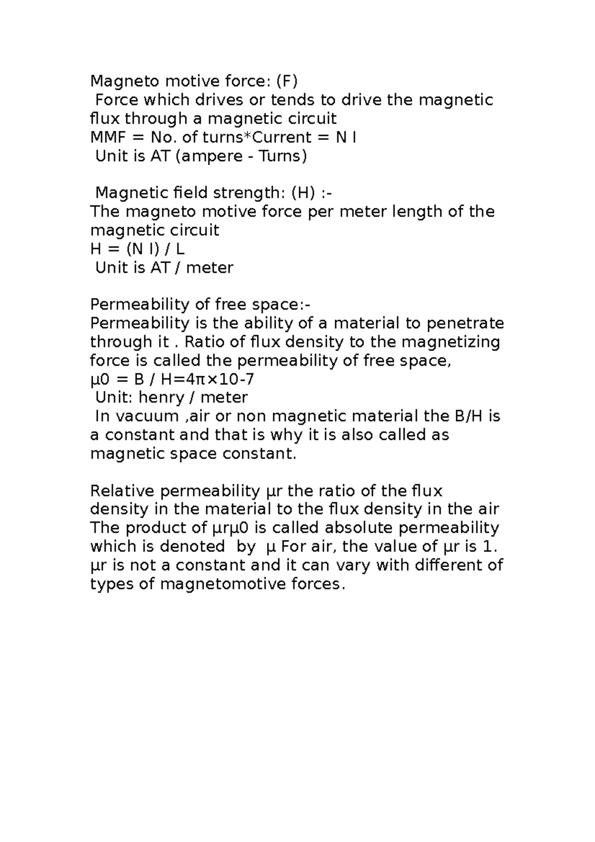 Bee1 - general formula of magnetic circuit - Magneto motive force: (F ...