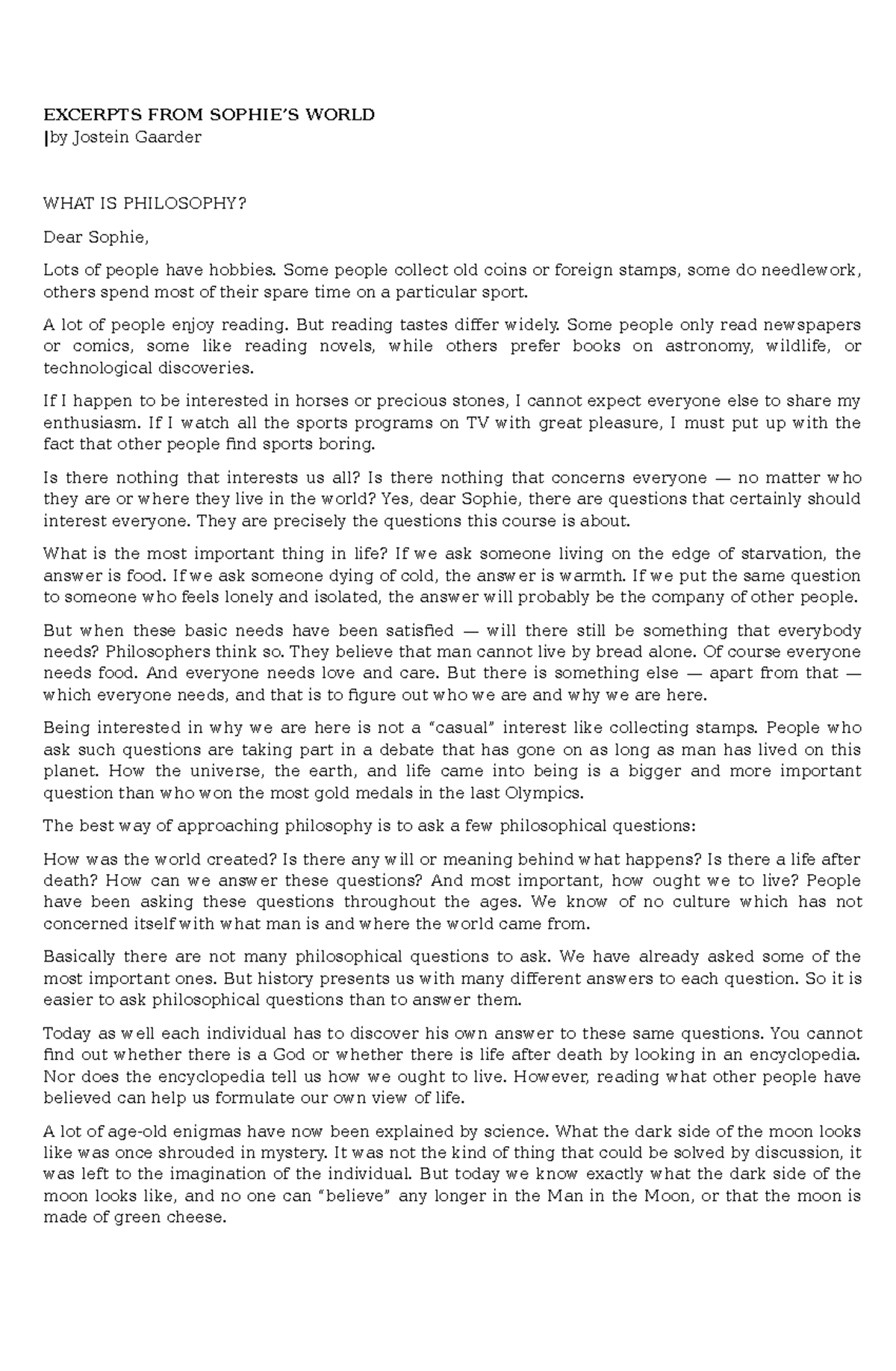 Sophies World Excerpt - EXCERPTS FROM SOPHIE’S WORLD | by Jostein ...