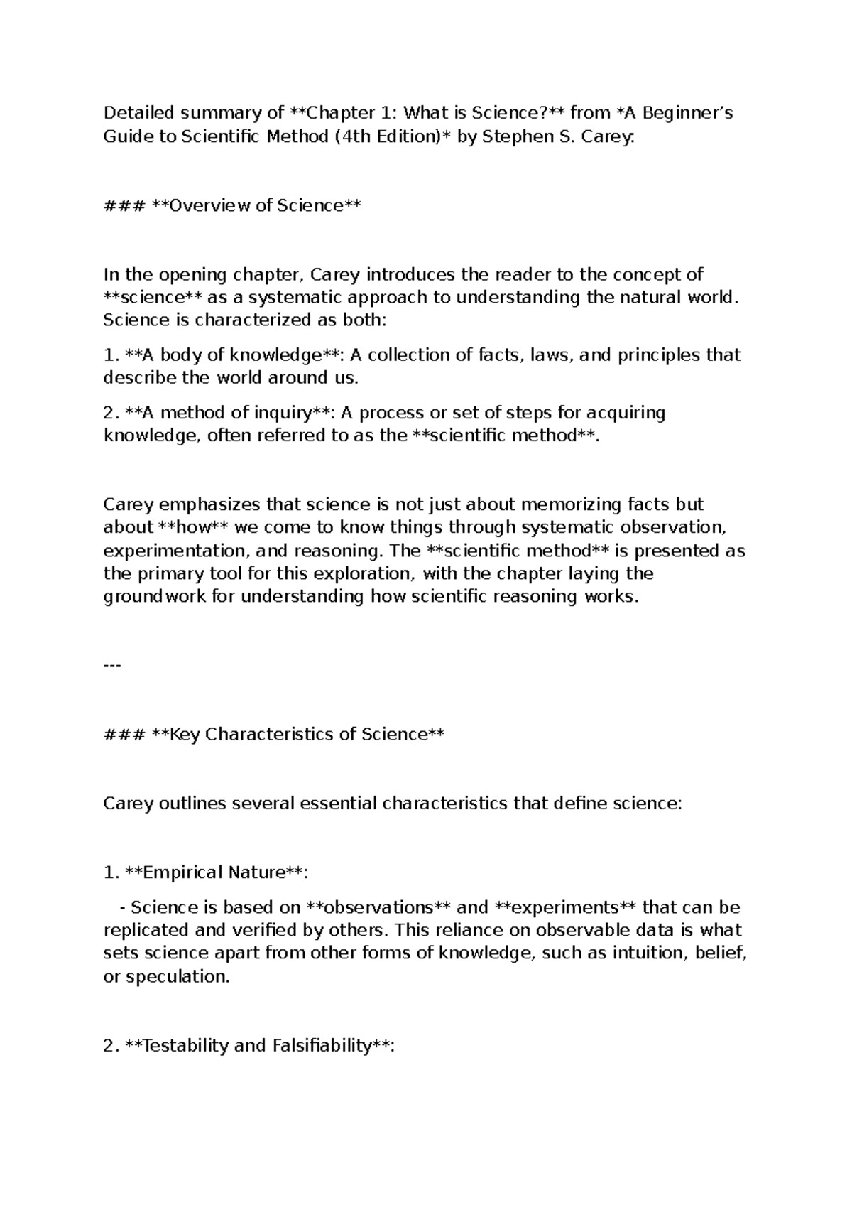 Detailed summary of **Chapter 1: What is Science?** from *A Beginner’s ...
