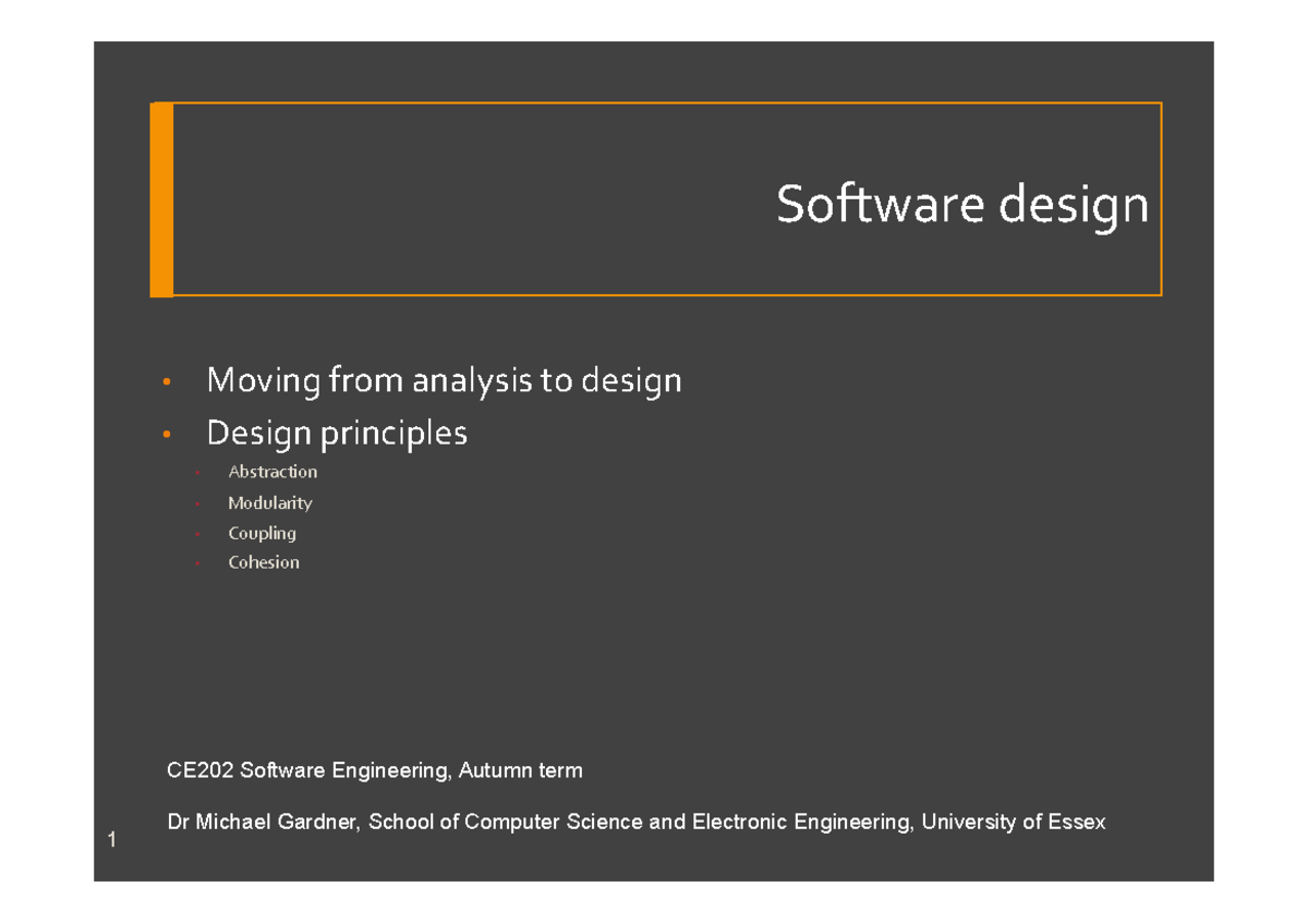 07 01 design principles - Software design Moving from analysis to ...
