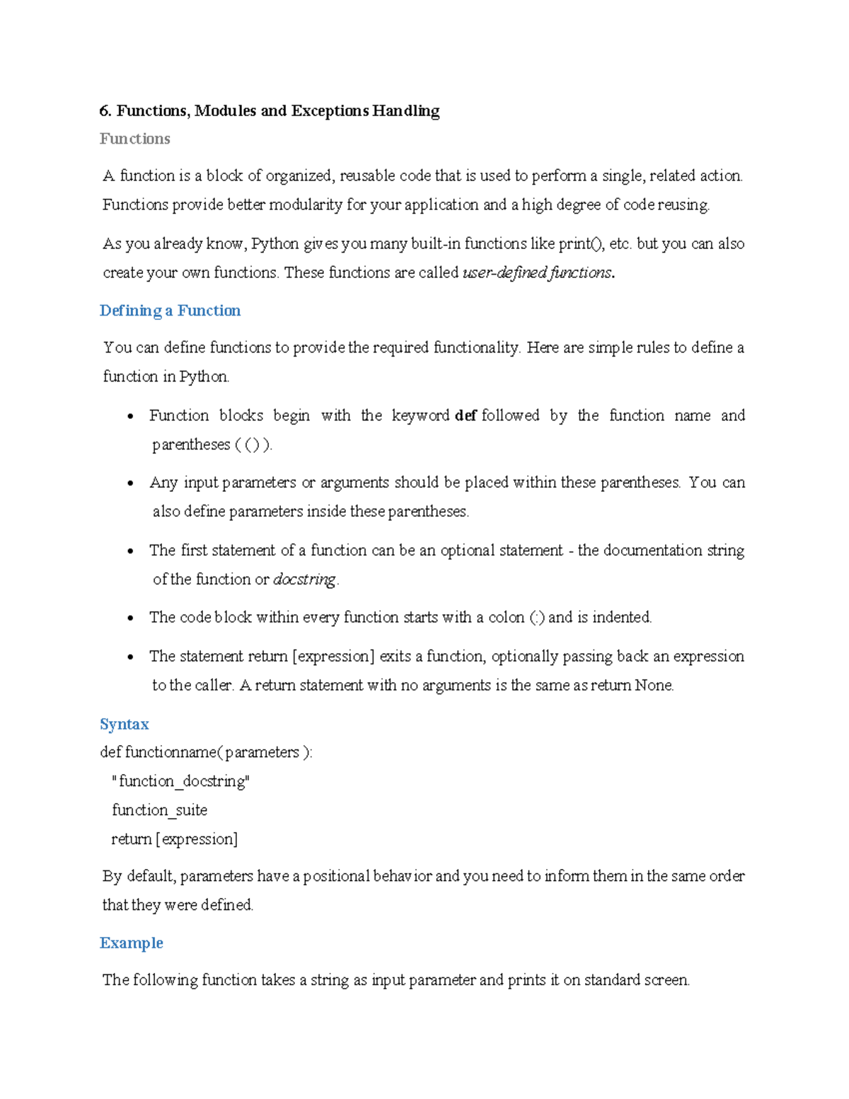 6 Functions, Modules and Exceptions Handling - Functions, Modules and Exceptions Handling ...