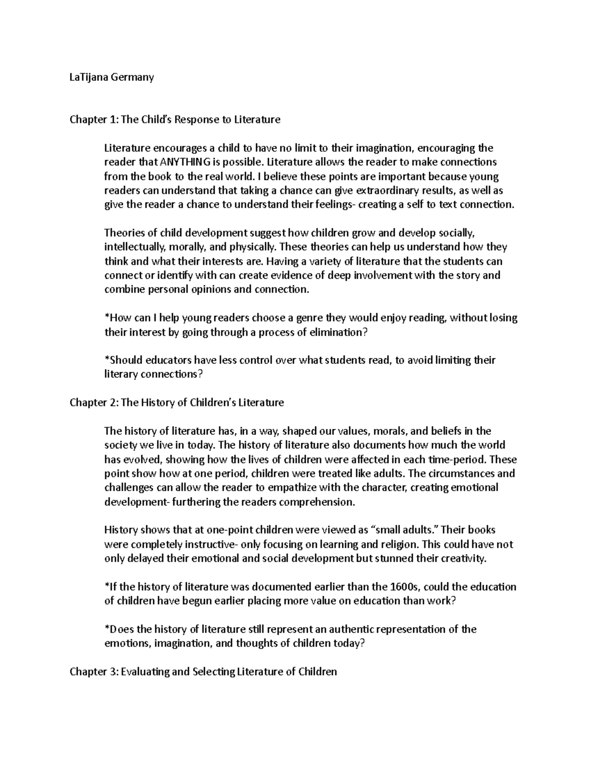 Chapter Review - LaTijana Germany Chapter 1: The Child’s Response to ...