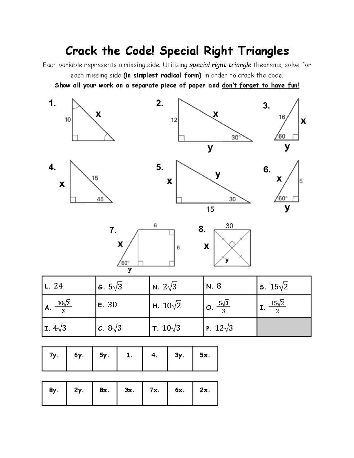 HW#2 - Two Specia Right Triangles Handouts with Answers - Crack the ...