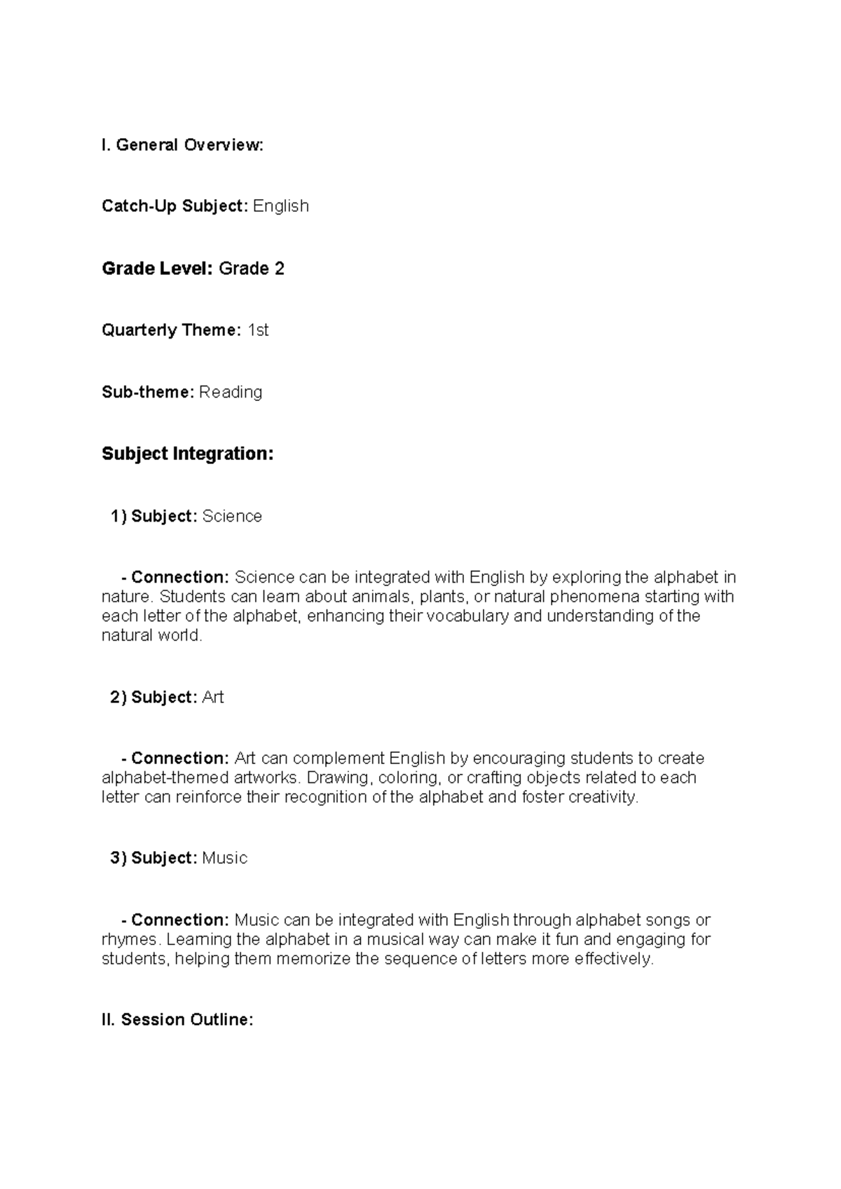 Catch up fridays - Activities/ worksheets - I. General Overview: Catch ...