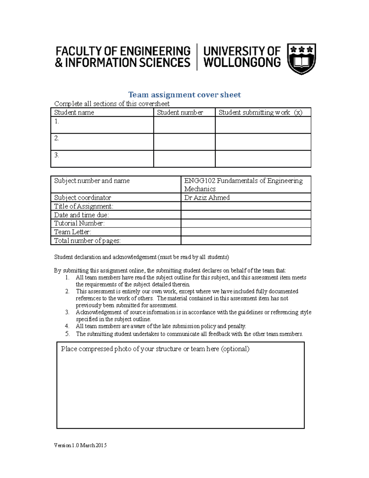 Team assignment cover sheet - Team assignment cover sheet Complete all ...
