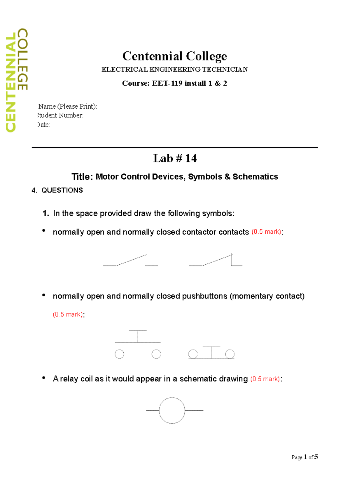 EET 119 - Lab 14 Symbols and Schematics - Centennial College ELECTRICAL ...