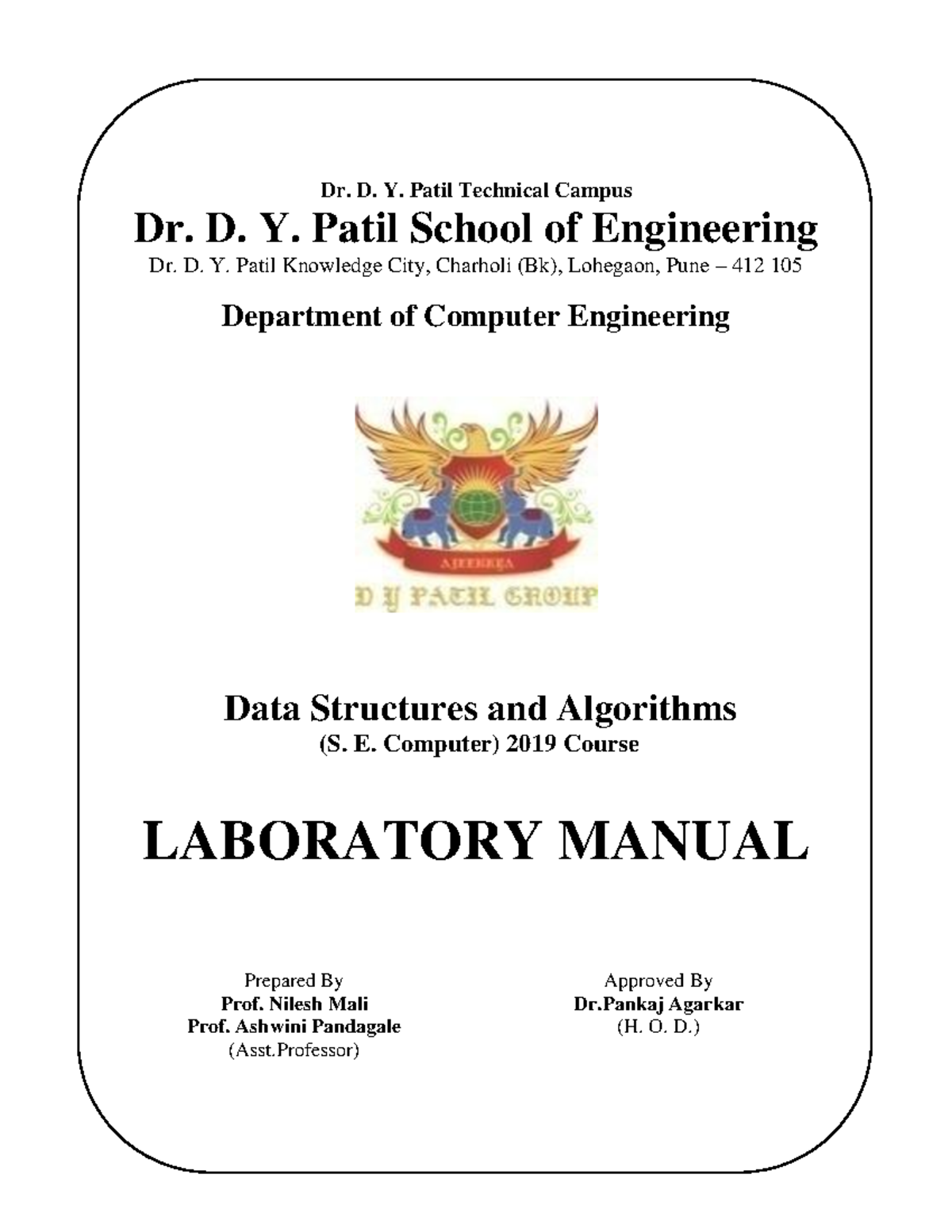 DSA Lab Manual - N/A - Dr. D. Y. Patil Technical Campus Dr. D. Y. Patil School of Engineering Dr ...
