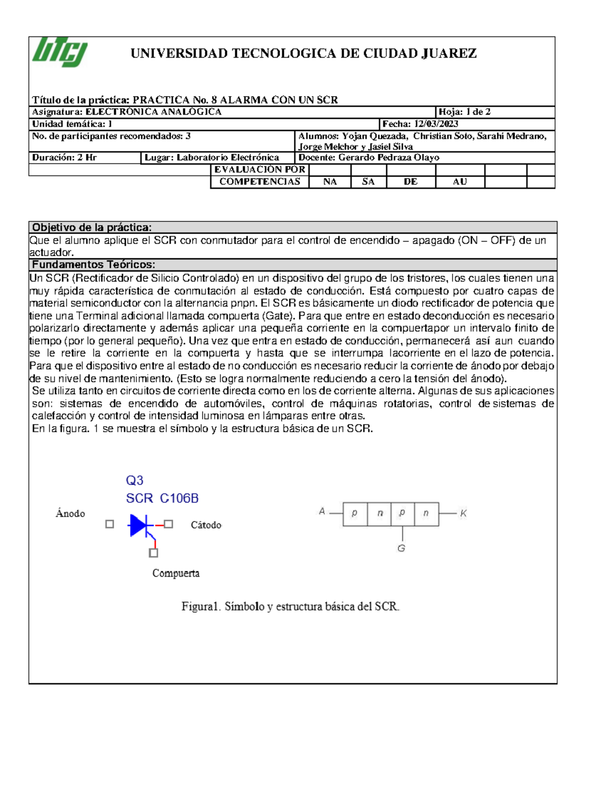 Practica 9 Unidad 3 Alarma CON UN SCR PDF - UNIVERSIDAD TECNOLOGICA DE ...