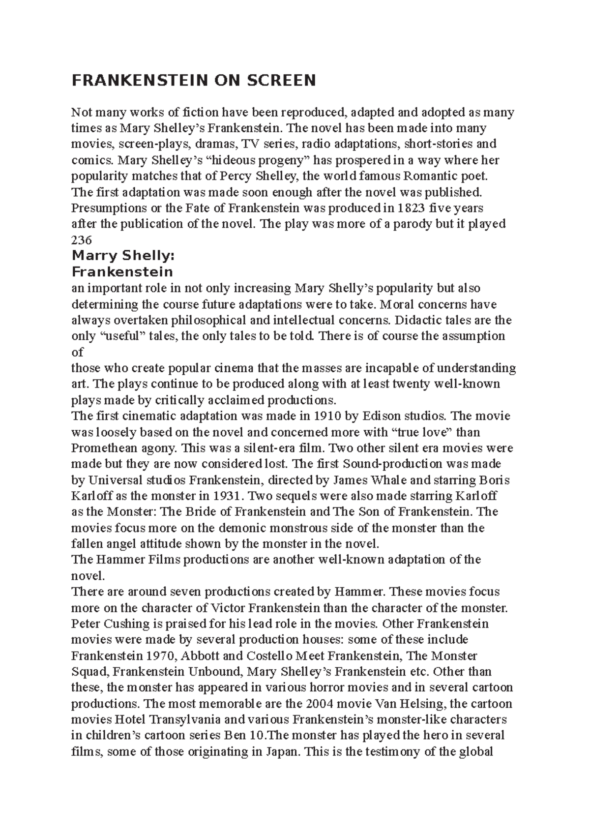 Frankenstein ON Screen - FRANKENSTEIN ON SCREEN Not many works of ...