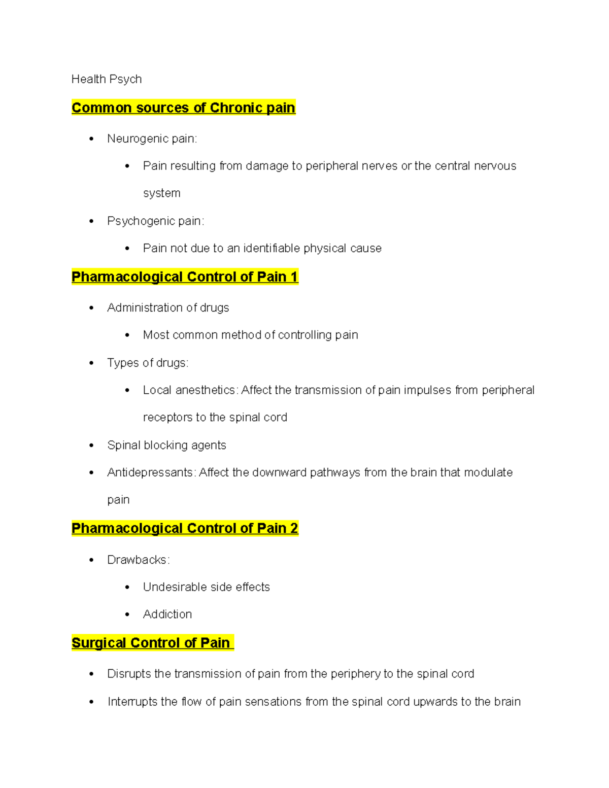 Health Psych DAY41 - Common sources of chronic pain - Health Psych ...