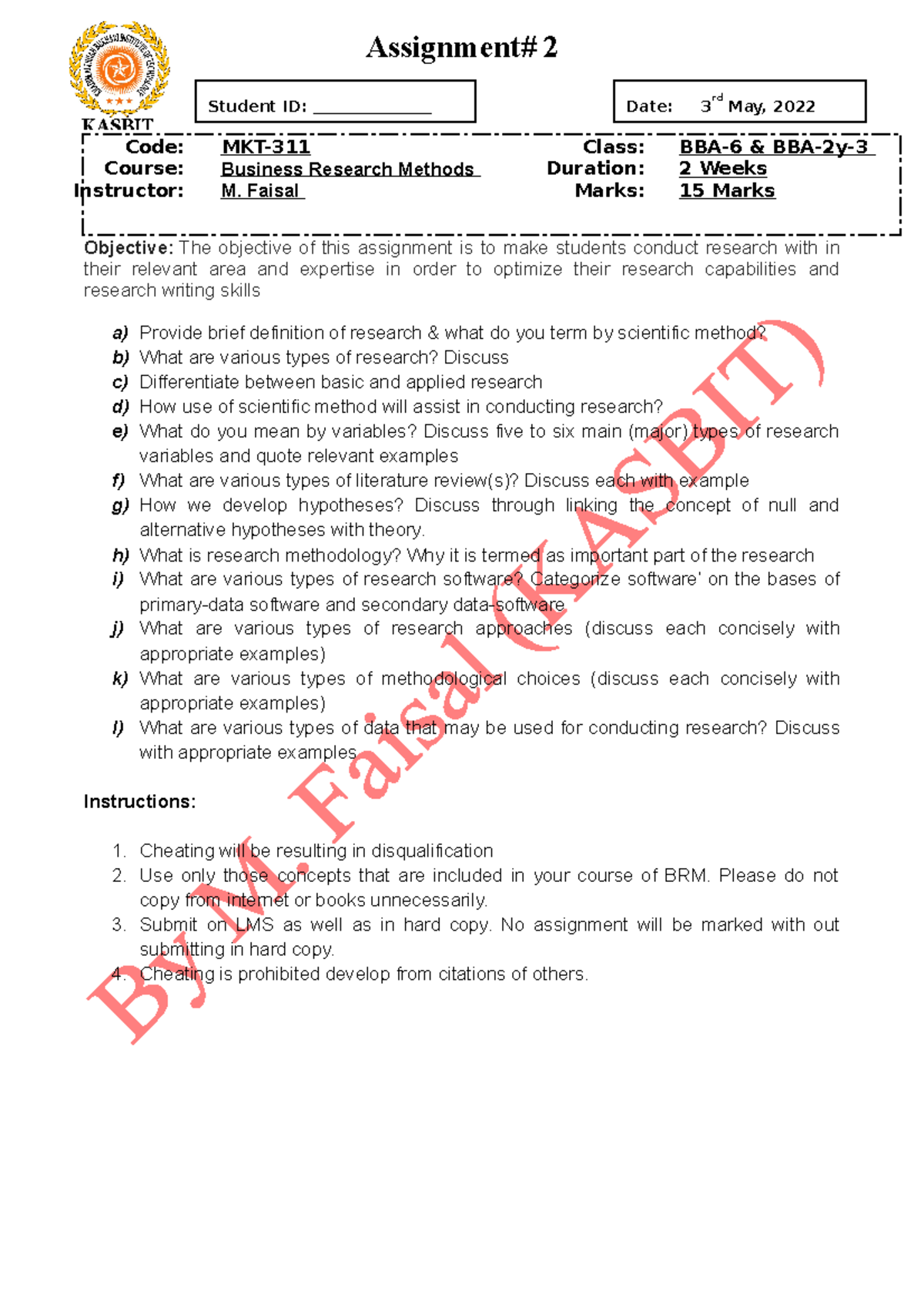 Assignment 3 Busienss Research Methods - Assignment# 2 9 : Objective ...
