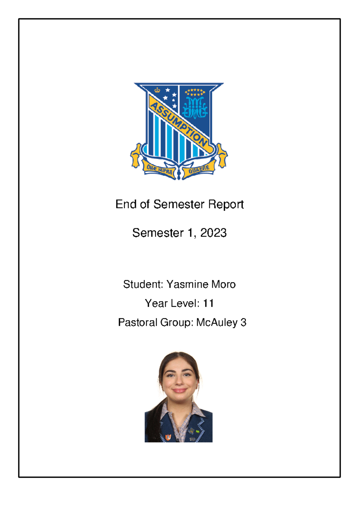 Semester 1 - MATH - End of Semester Report Semester 1, 2023 Student ...