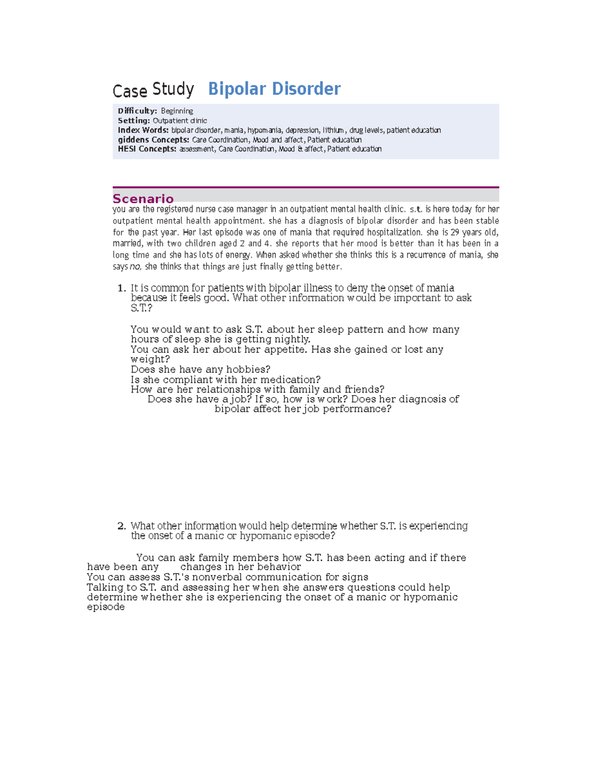 Case studies Bipolar disorder - Scenario Case Study Bipolar Disorder ...