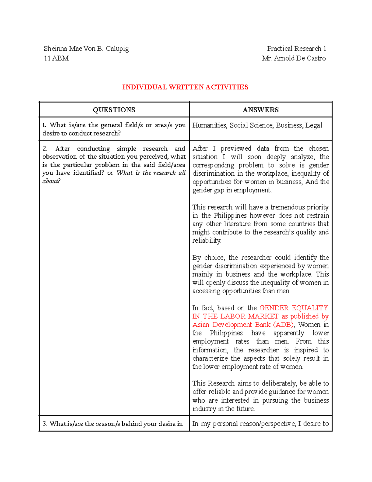Individual Written Activities (IWA) NOS. 1 & 2- Practical Research 1 ...