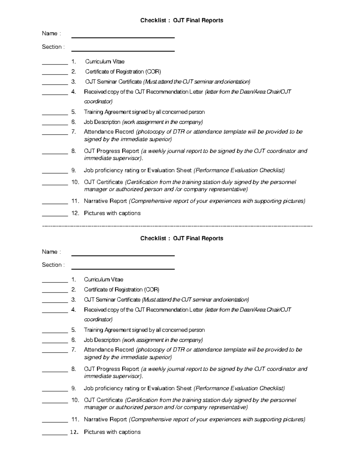 Final Reports OJT May 20 2023 - Checklist : OJT Final Reports Name ...