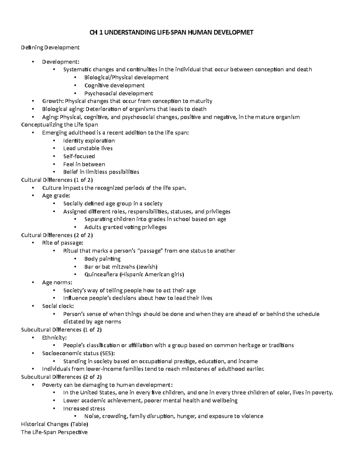 1 - Notes - CH 1 UNDERSTANDING LIFE-SPAN HUMAN DEVELOPMET Defining ...