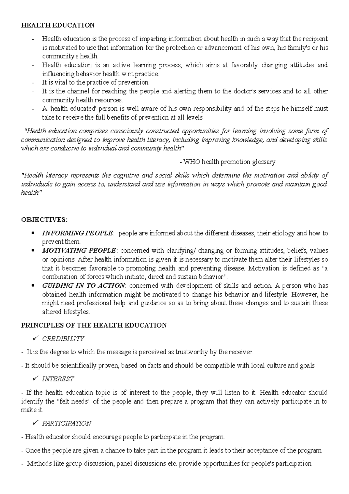 Health Education reviewer - HEALTH EDUCATION Health education is the ...