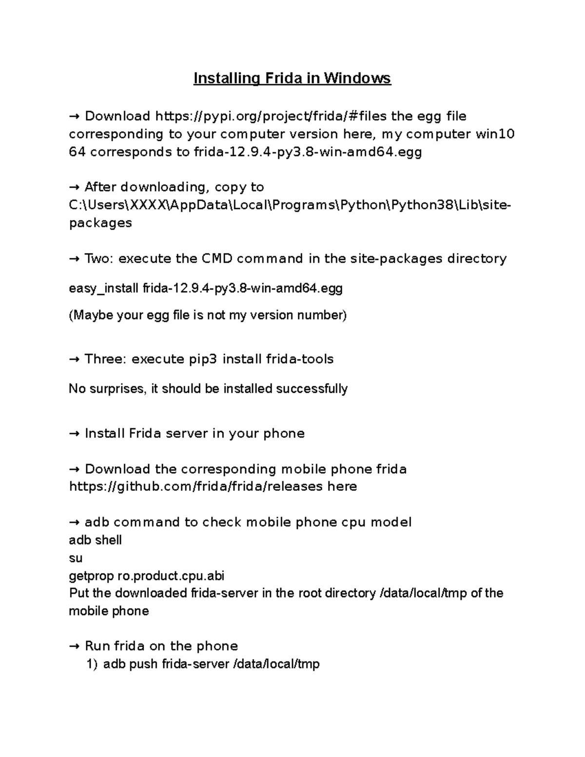Installing Frida in Windows - 9.4-py3.8-win-amd64 → After downloading, copy to - Studocu