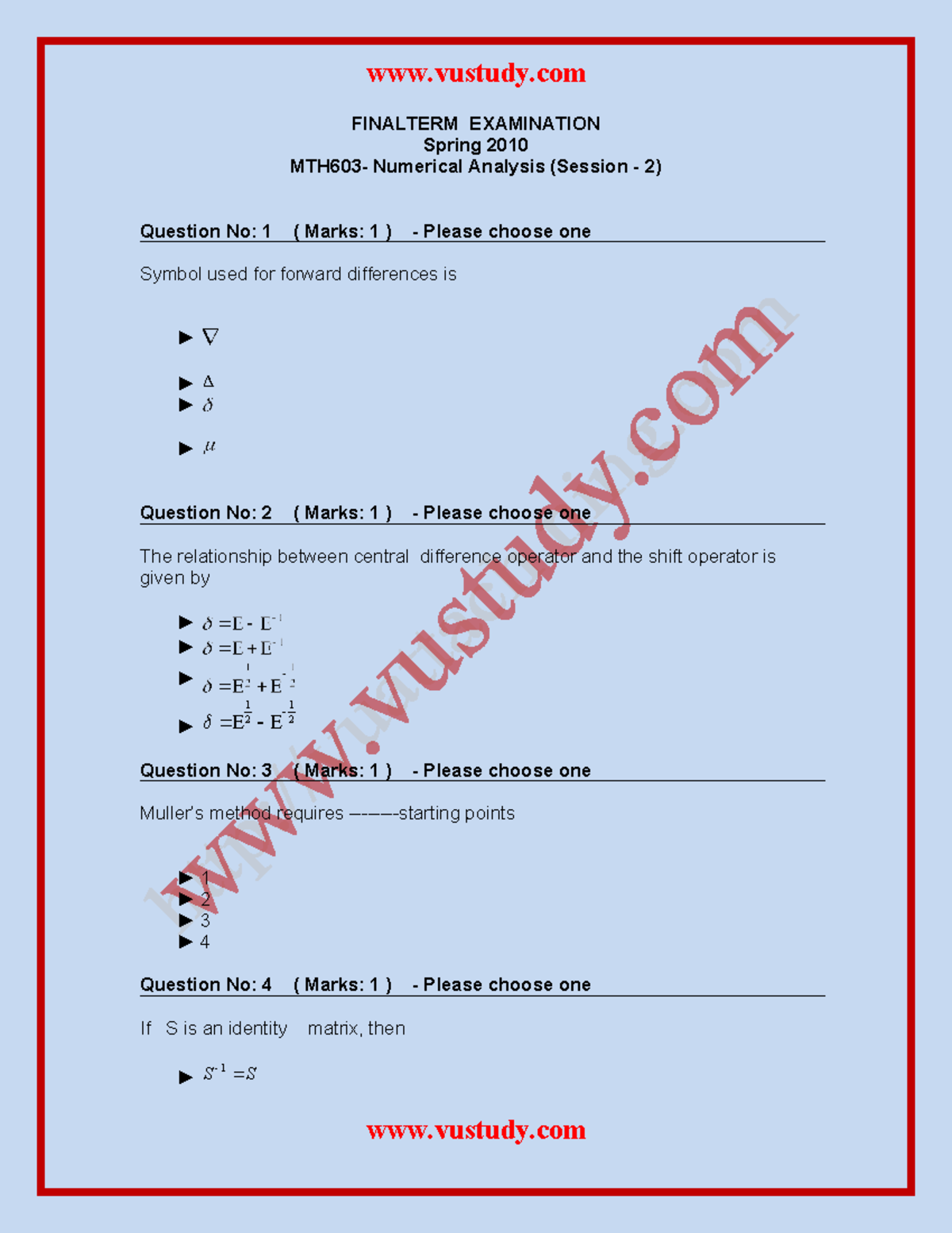 MTH603 Numerical Analysis Final term past papers solved by Waqar ... MTH603 Numerical Analysis Final term past papers solved by Waqar ...