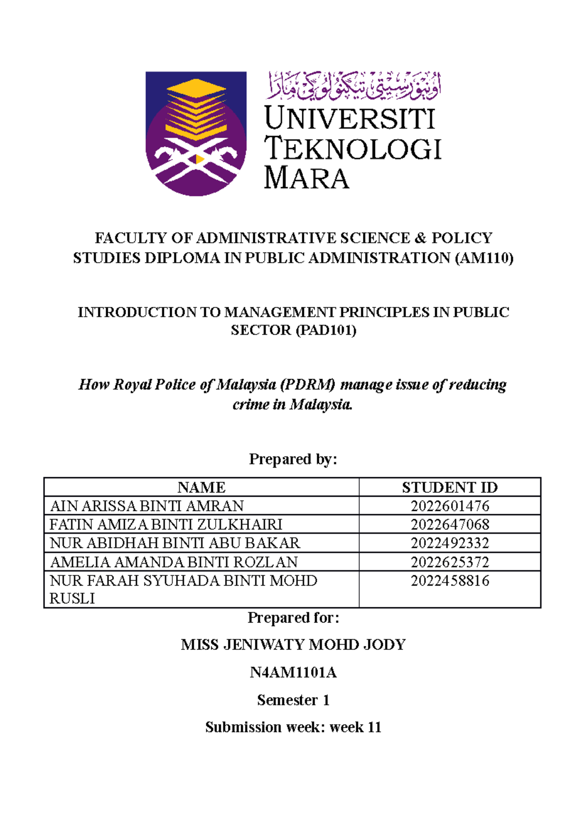 Final pad101 - public management - FACULTY OF ADMINISTRATIVE SCIENCE ...