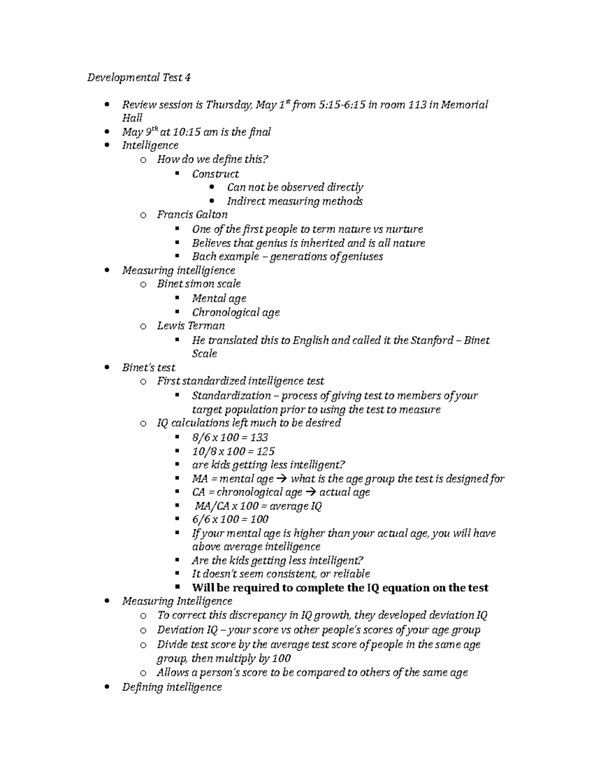 Developmental Test 4 - Lecture notes 1-45 - Developmental Test 4 Review ...