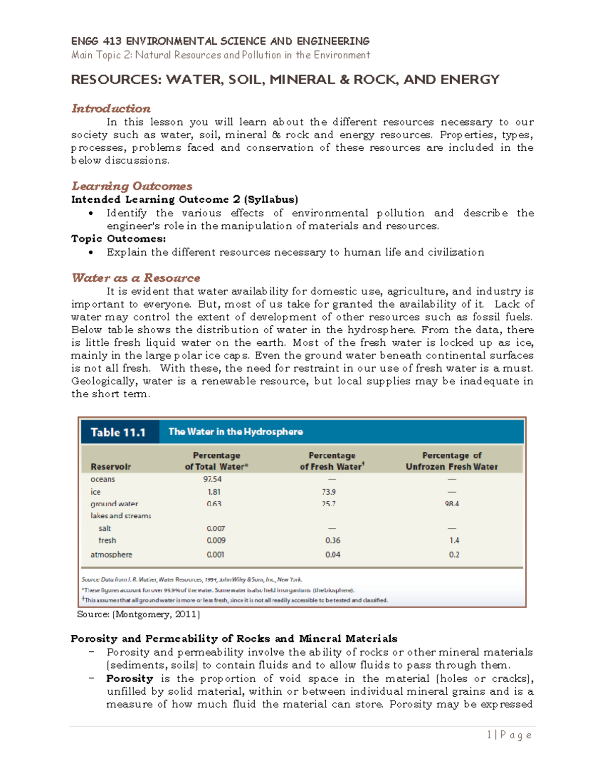 Resources Water, Soil, Mineral and Rock and Energy - Main Topic 2 ...
