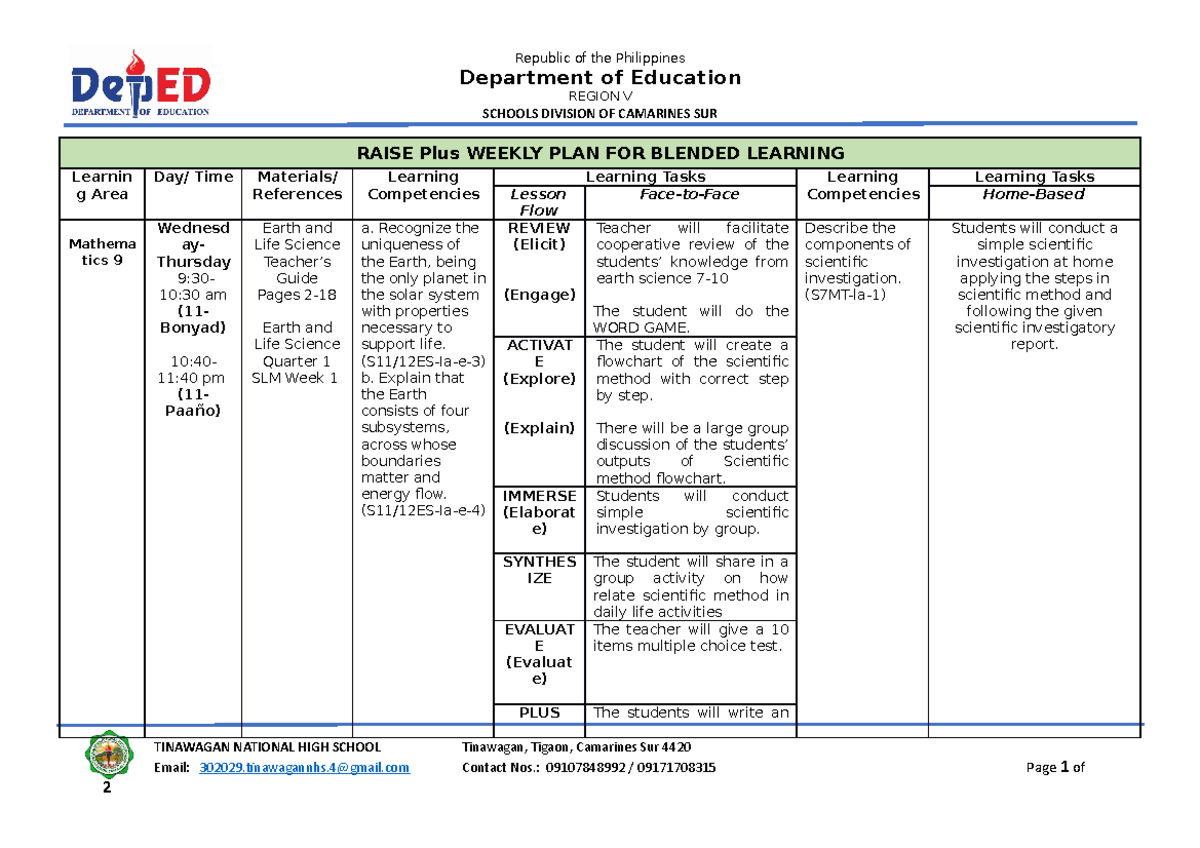 EALS W0 - This is a weekly Lesson Plan - Republic of the Philippines ...