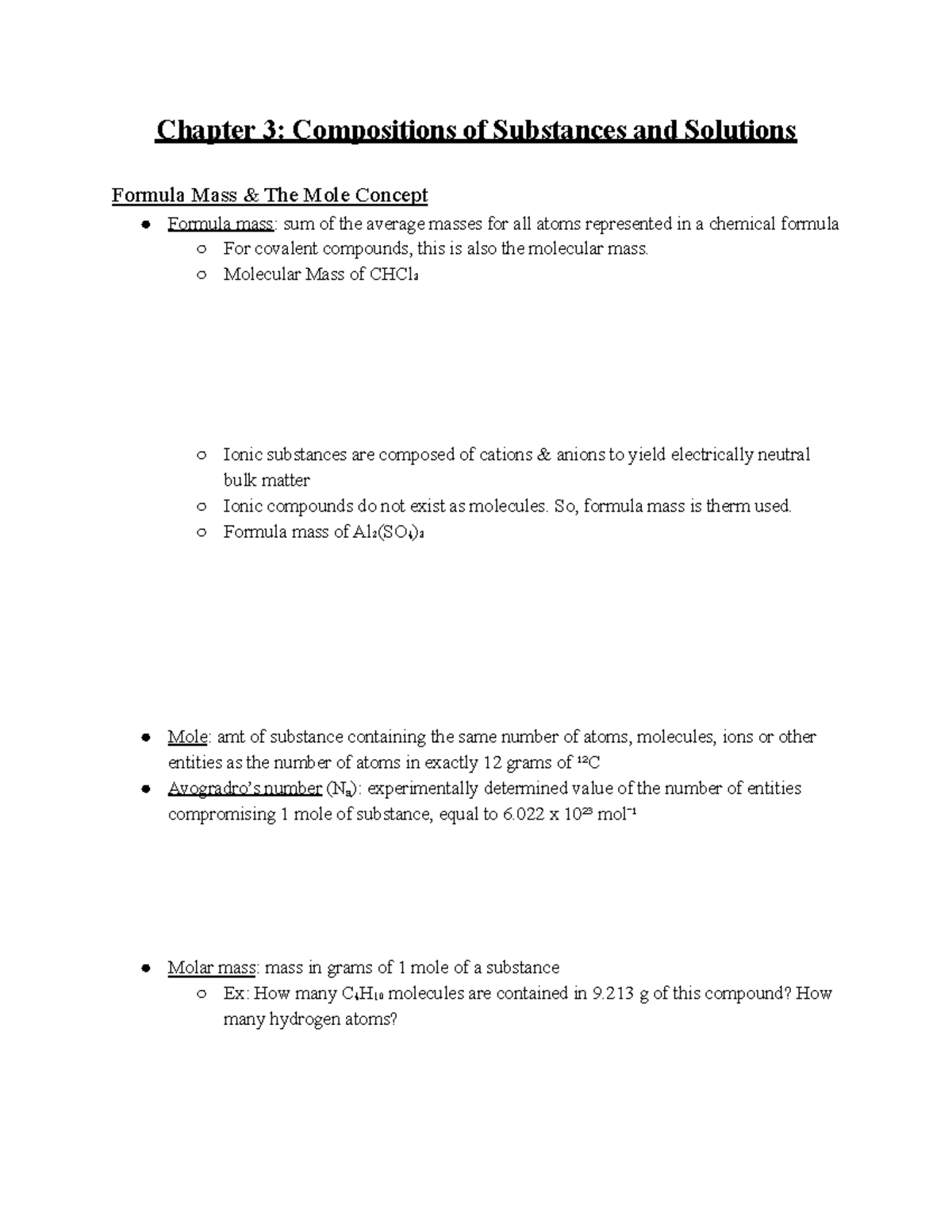 Chapter 3 Notes - Prof. Salem - Chapter 3: Compositions of Substances ...