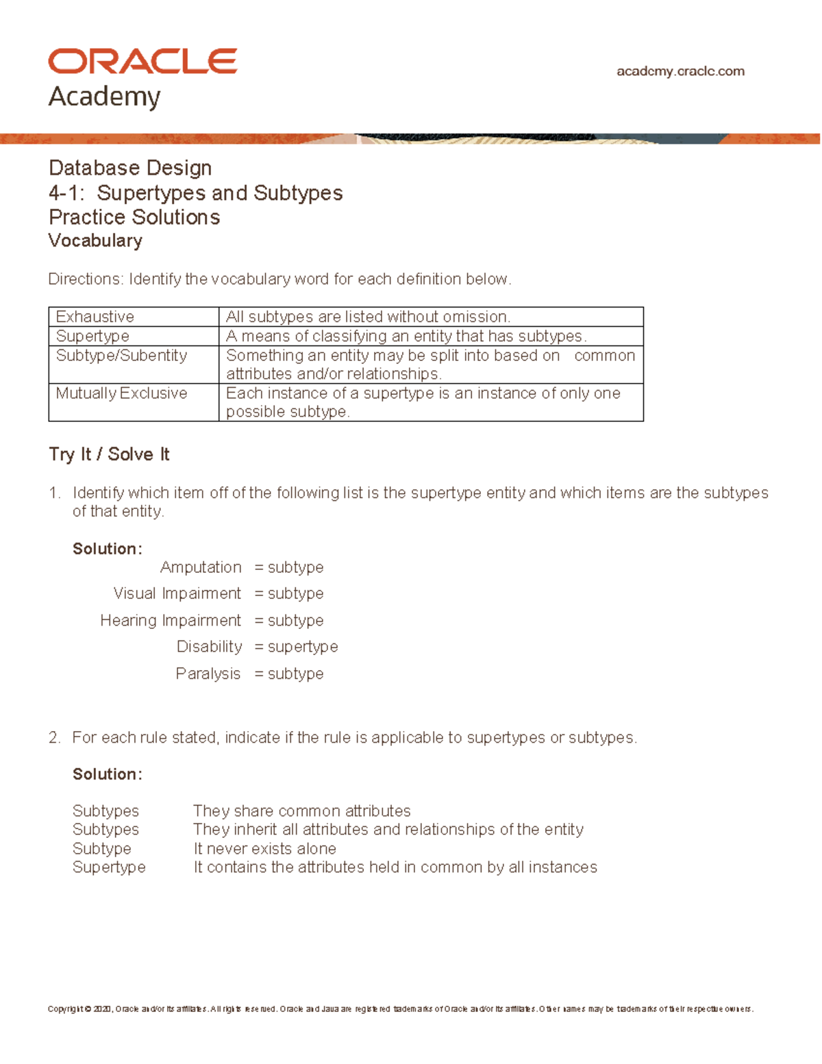 DD 4 1 Solution - Copyright © 2020, Oracle and/or its affiliates. All ...